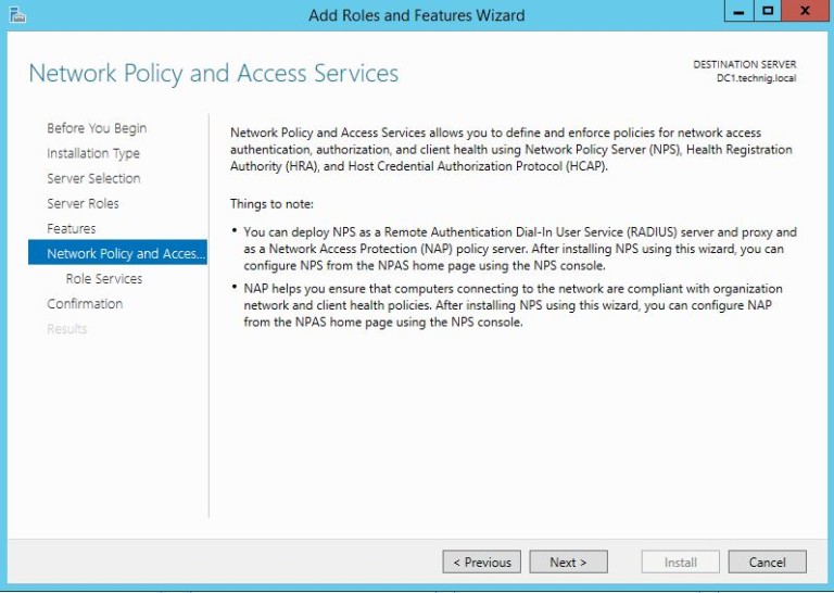 Installing Network Policy Server (NPS) on Server 2012 R2