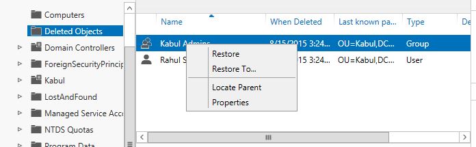 Restore Deleted Objects In Active Directory